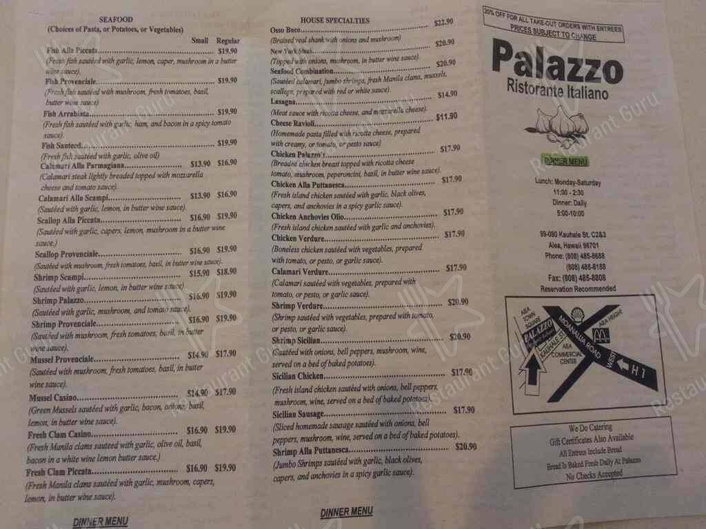 Menu at Palazzo Ristorante Italiano restaurant, Aiea, 99-080 Kauhale St ...