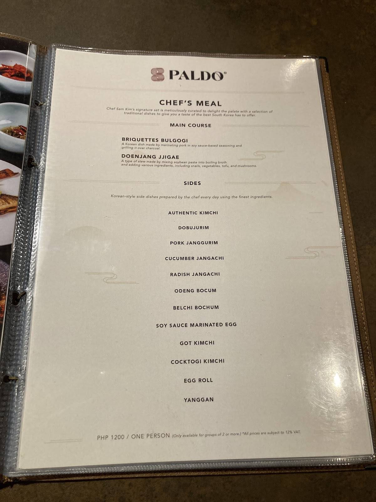 Menu at Paldo Restaurant, Quezon City
