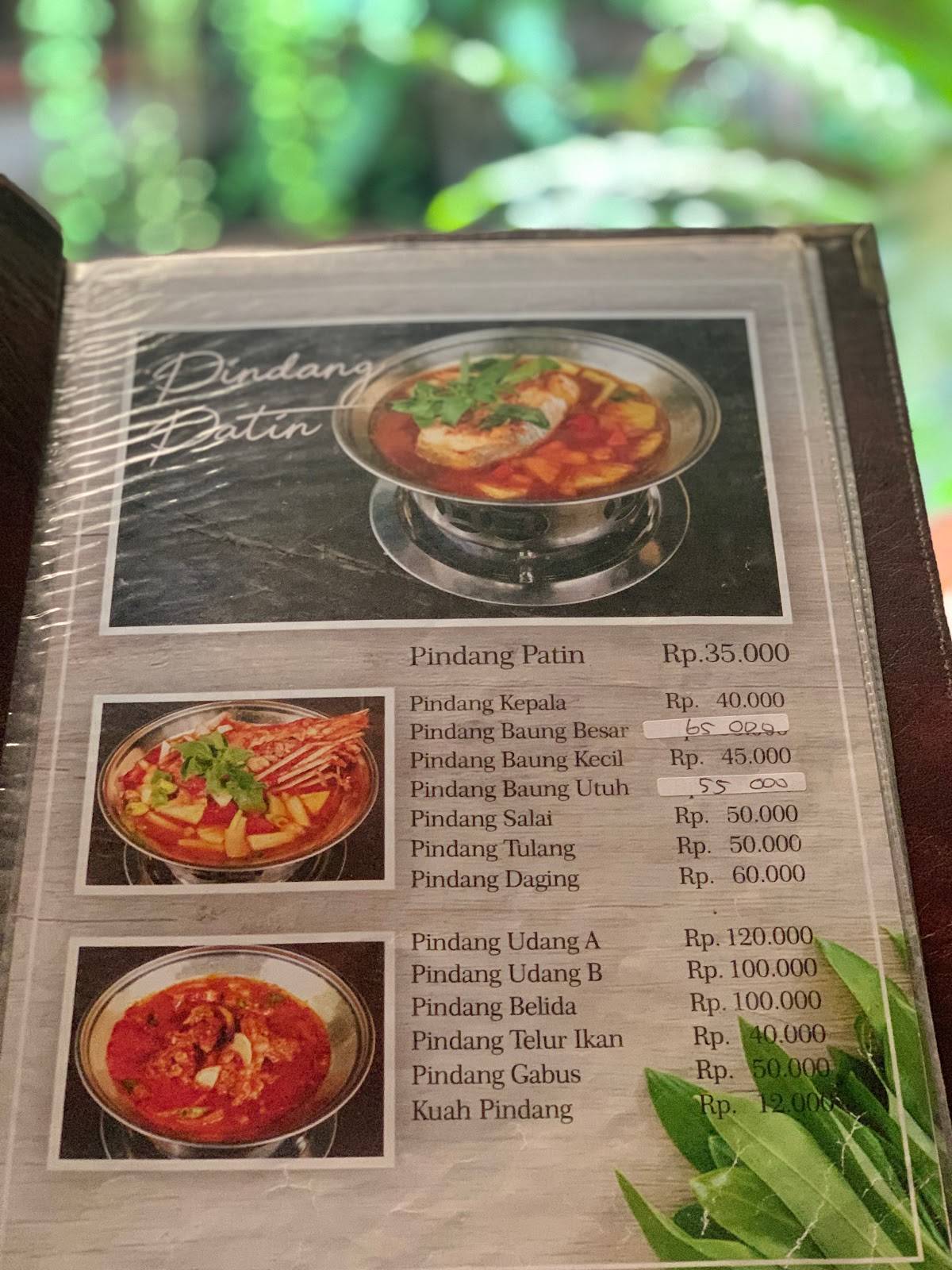 Menu at RM Sri Melayu restaurant, Palembang