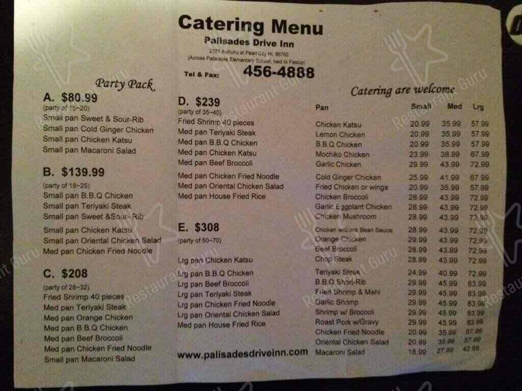 Menu at Palisades Drive Inn BBQ, Pearl City, Auhuhu St