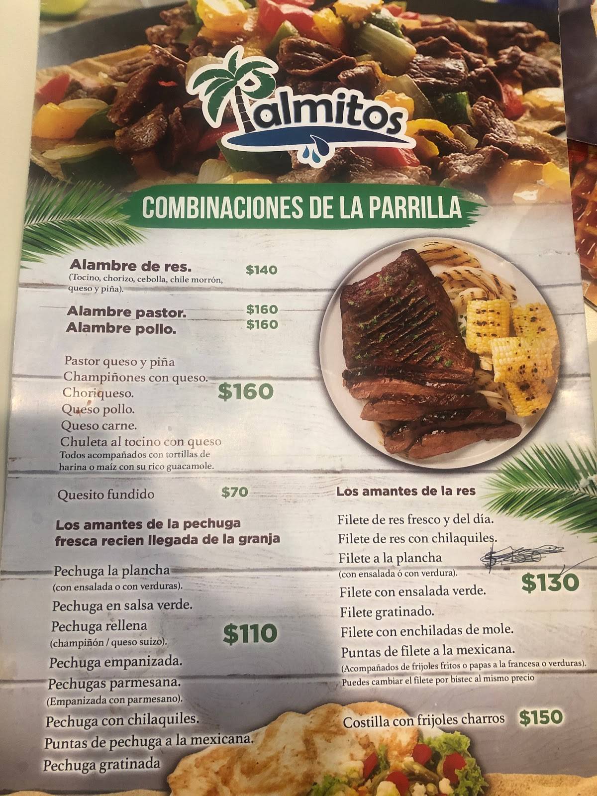 Carta de Palmitos restaurante parrilla, Ciudad López Mateos