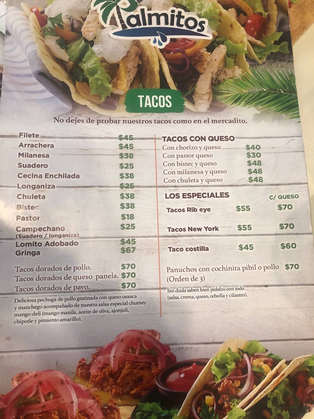 Carta de Palmitos restaurante parrilla, Ciudad López Mateos