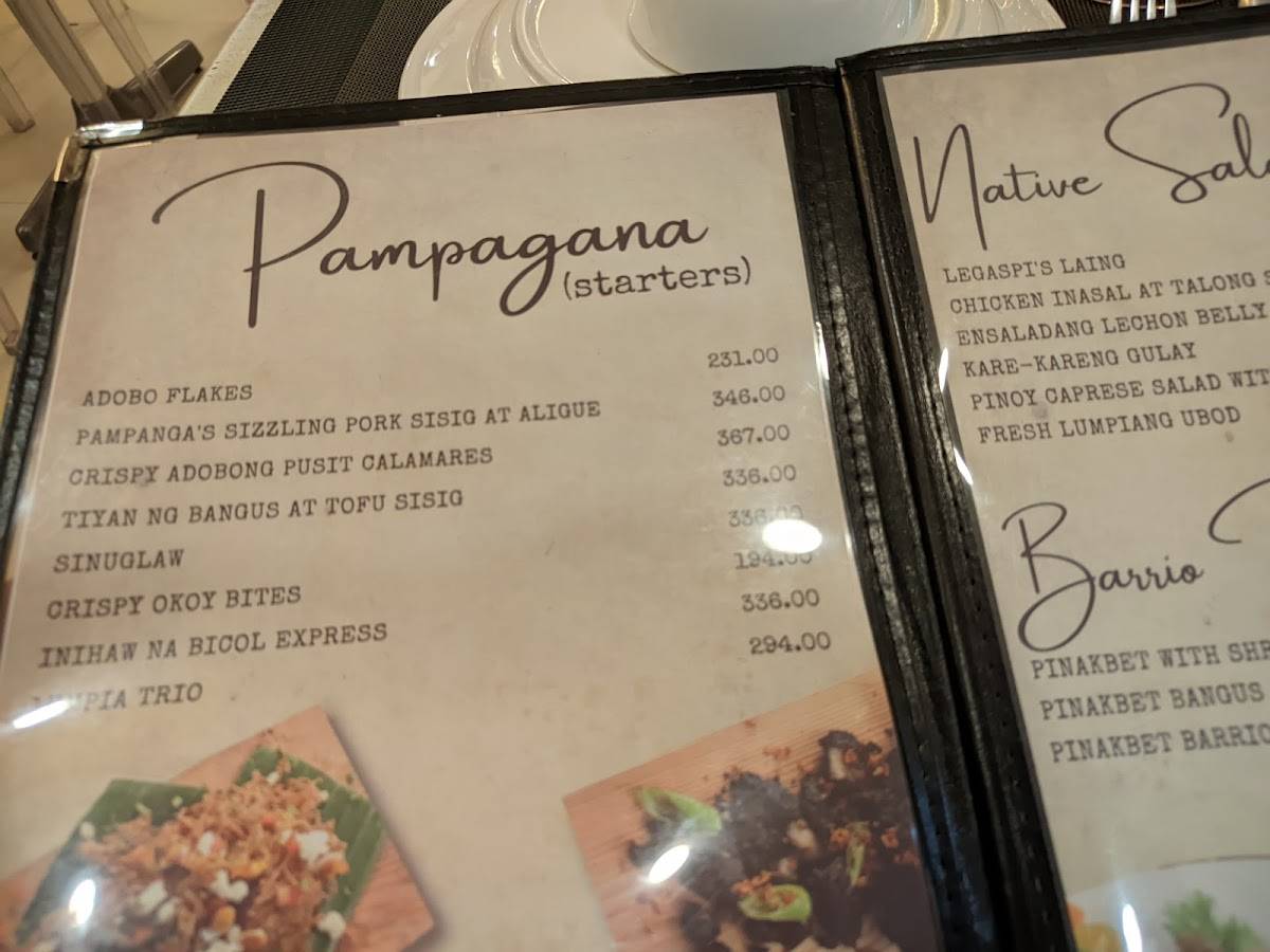 Menu at Pamana restaurant, Makati, Greenbelt Mansions