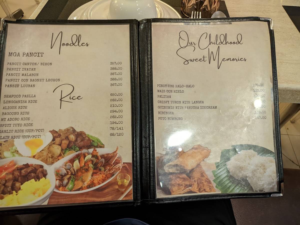 Menu at Pamana restaurant, Makati, Greenbelt Mansions