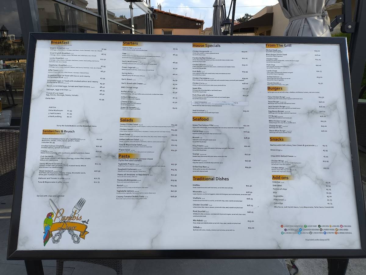 Menu at Pambis Diner, Paphos, Taksiarhon Ave