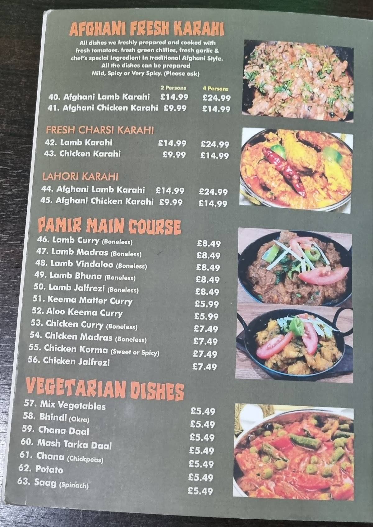 Menu at Pamir Restaurant, Coventry