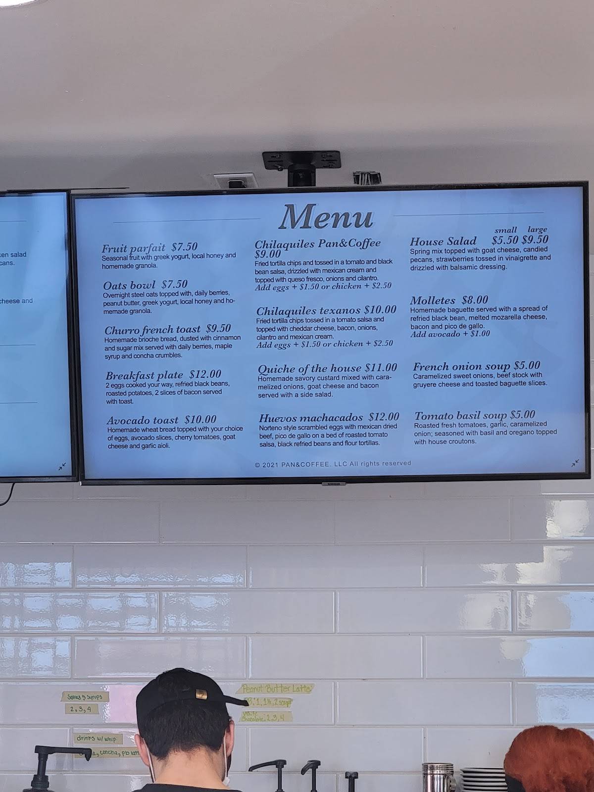 Menu at Pan & Coffee cafe, San Antonio