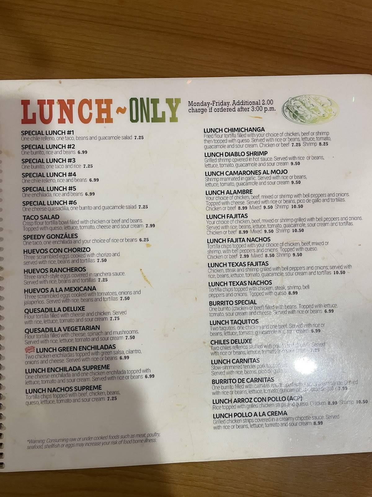 Menu at Panchito's Villa restaurant, Loris, Broad St