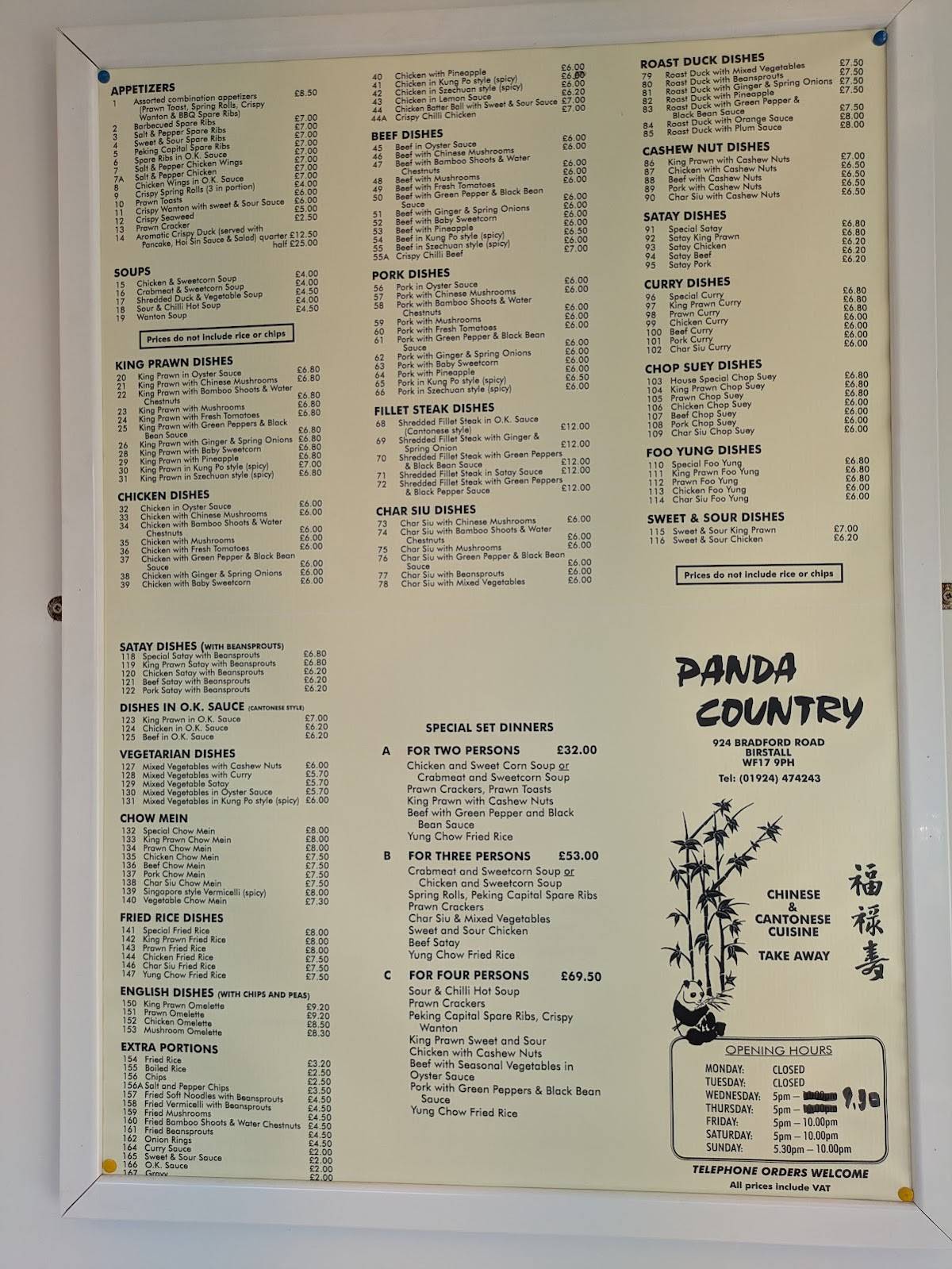 Menu at Panda Country fast food, Batley