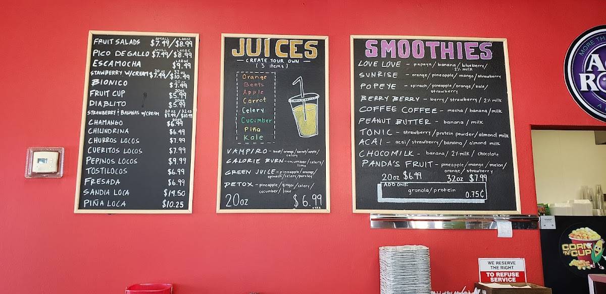 Carta del restaurante Panda's Tortas and Frutas locas, El Cajon