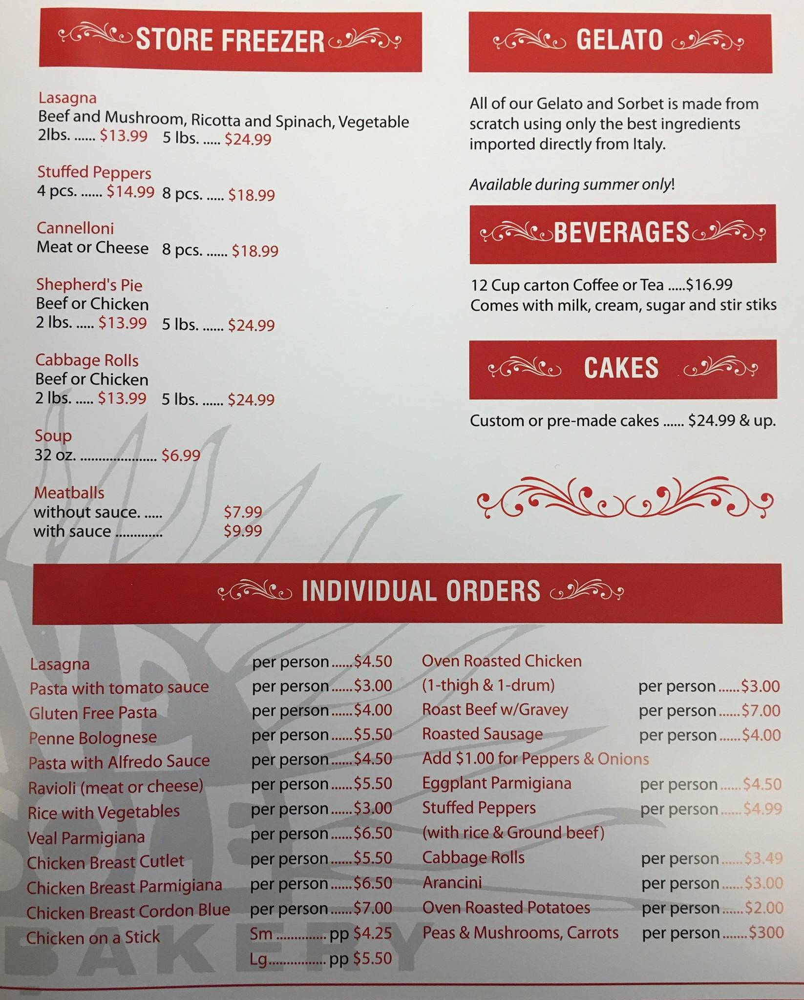 Menu at Pane Del Sole restaurant, Hamilton