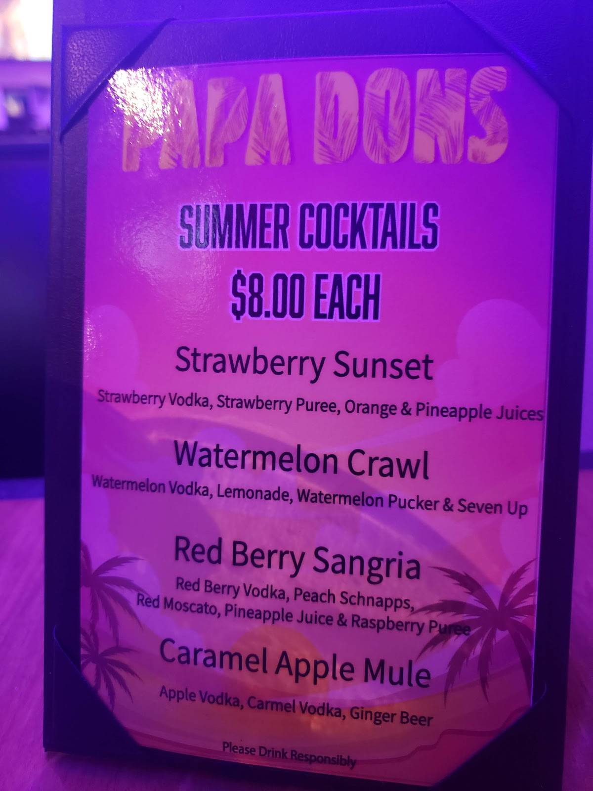 Menu at Papa Don's Pub, Akron