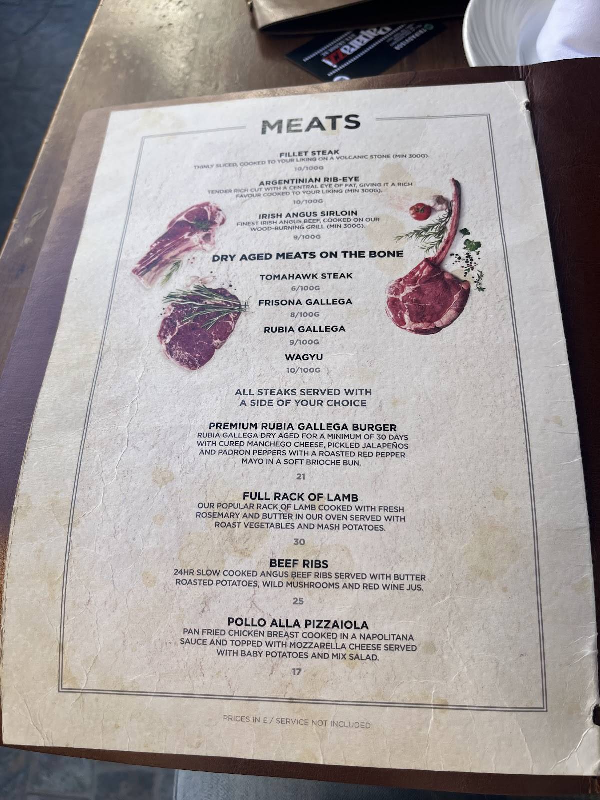 Menu at Paparazzi Steakhouse, Gibraltar