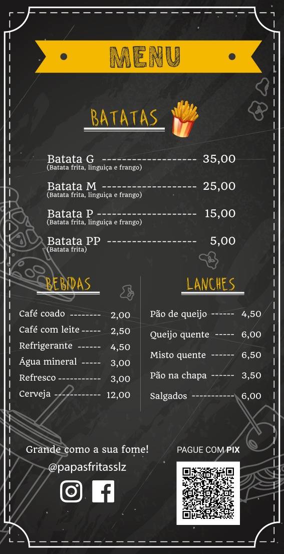 Carta del pub y bar Papas Fritas, São Luís