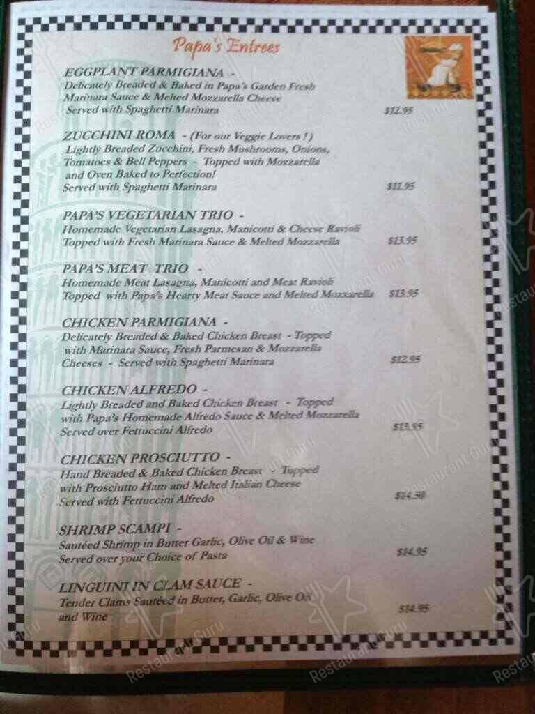 Menu at Papa's Italian Restaurant, Prescott, 129 1/2 N Cortez St