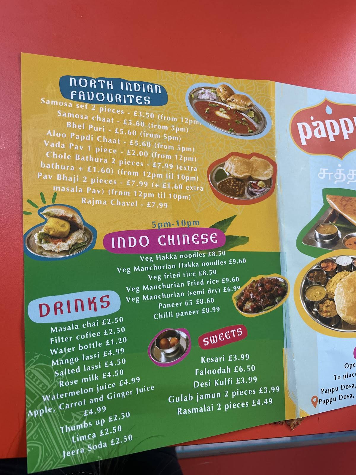 Menu at Pappu Dosa restaurant, Bristol