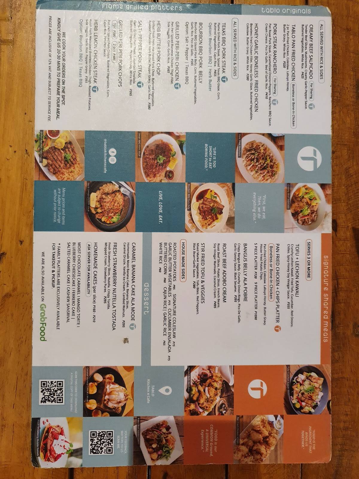 Menu at Tablo Kitchen x Cafe - BF Homes, Parañaque City, Parañaque