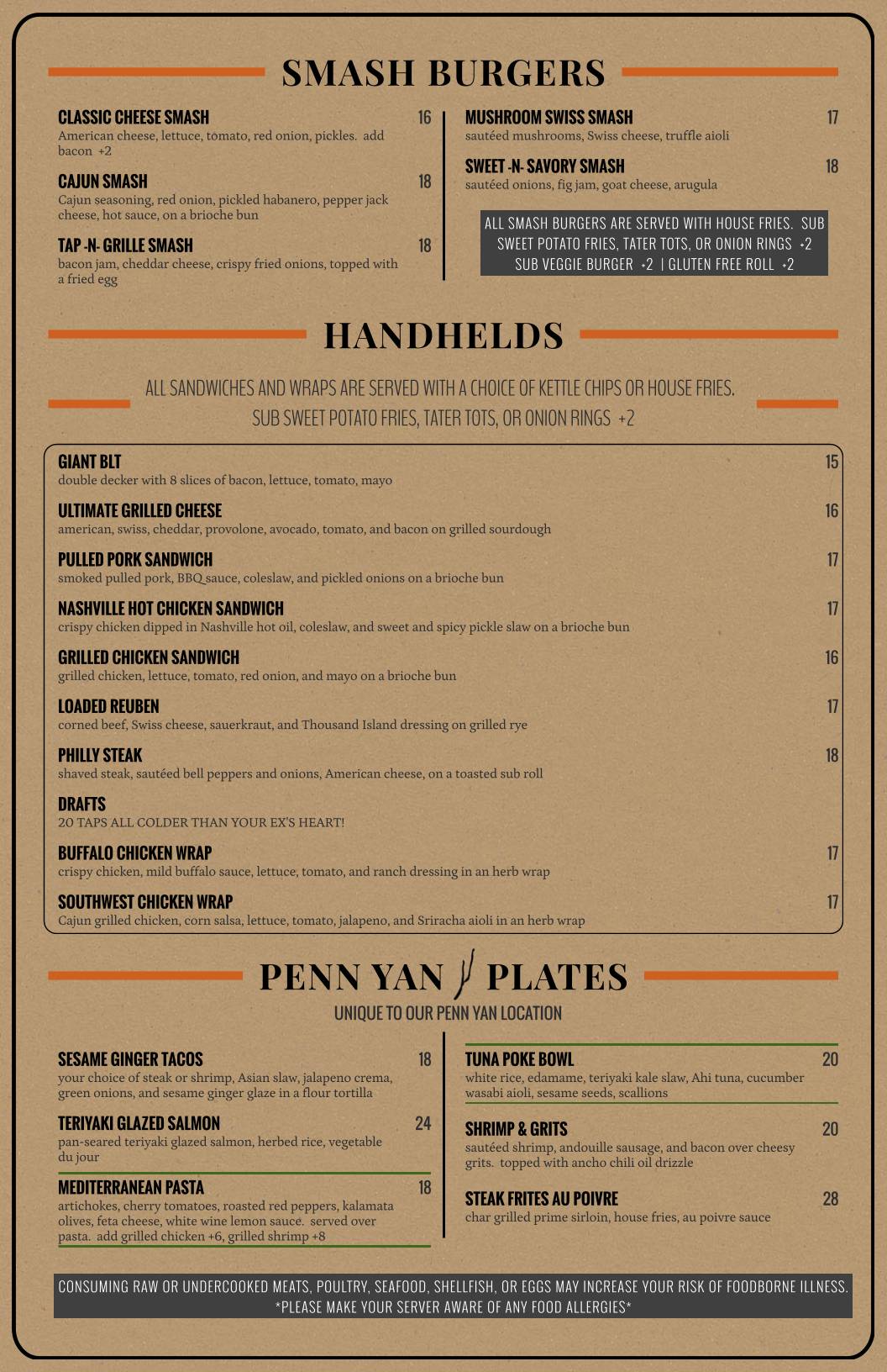 Menu at Parker's Grille - Penn Yan restaurant, Penn Yan