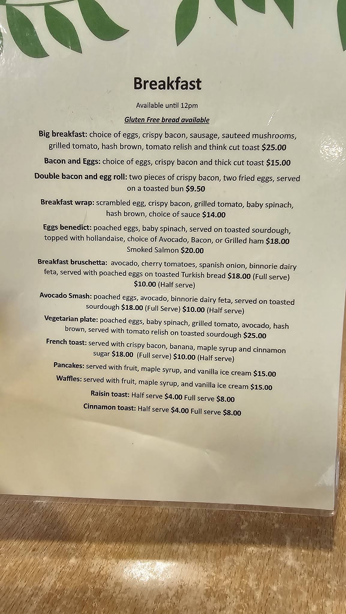 Menu at Parkview Cafe, Singleton, Town Head Park