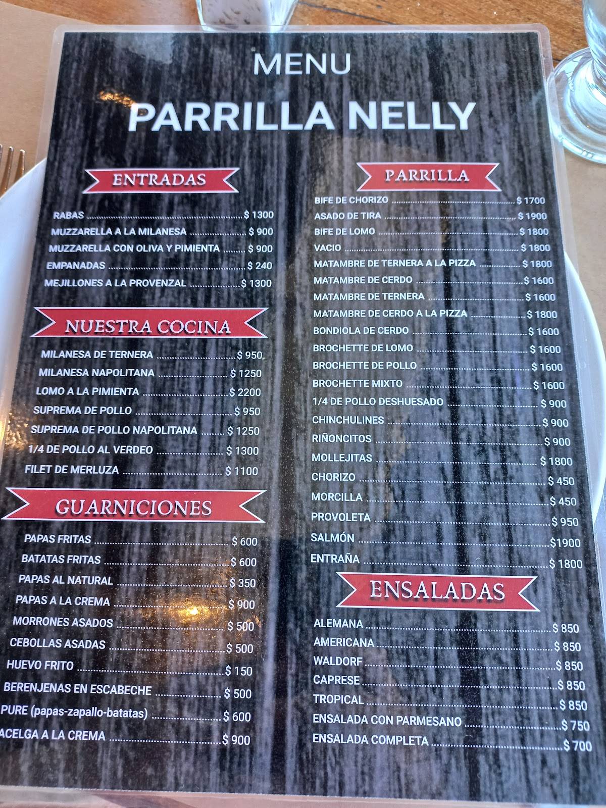 Carta de Parrilla nelly, Olivos