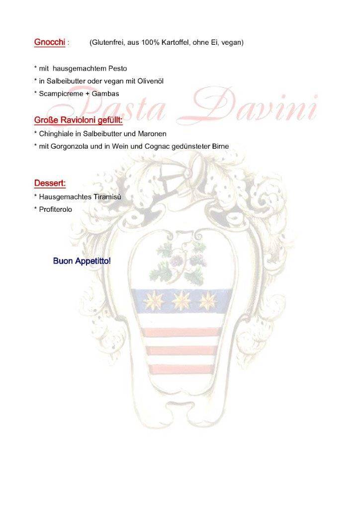 Speisekarte von Pasta Davini restaurant, Frankfurt am Main