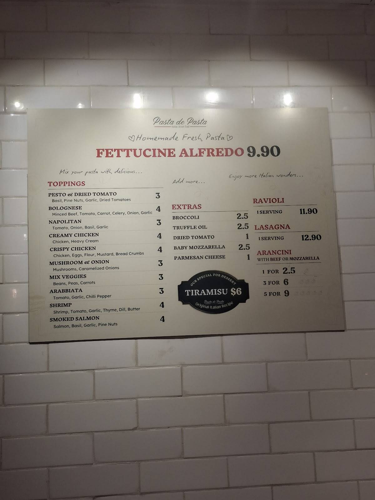 Menu at Pasta de Pasta restaurant, New York City, Ny 10009
