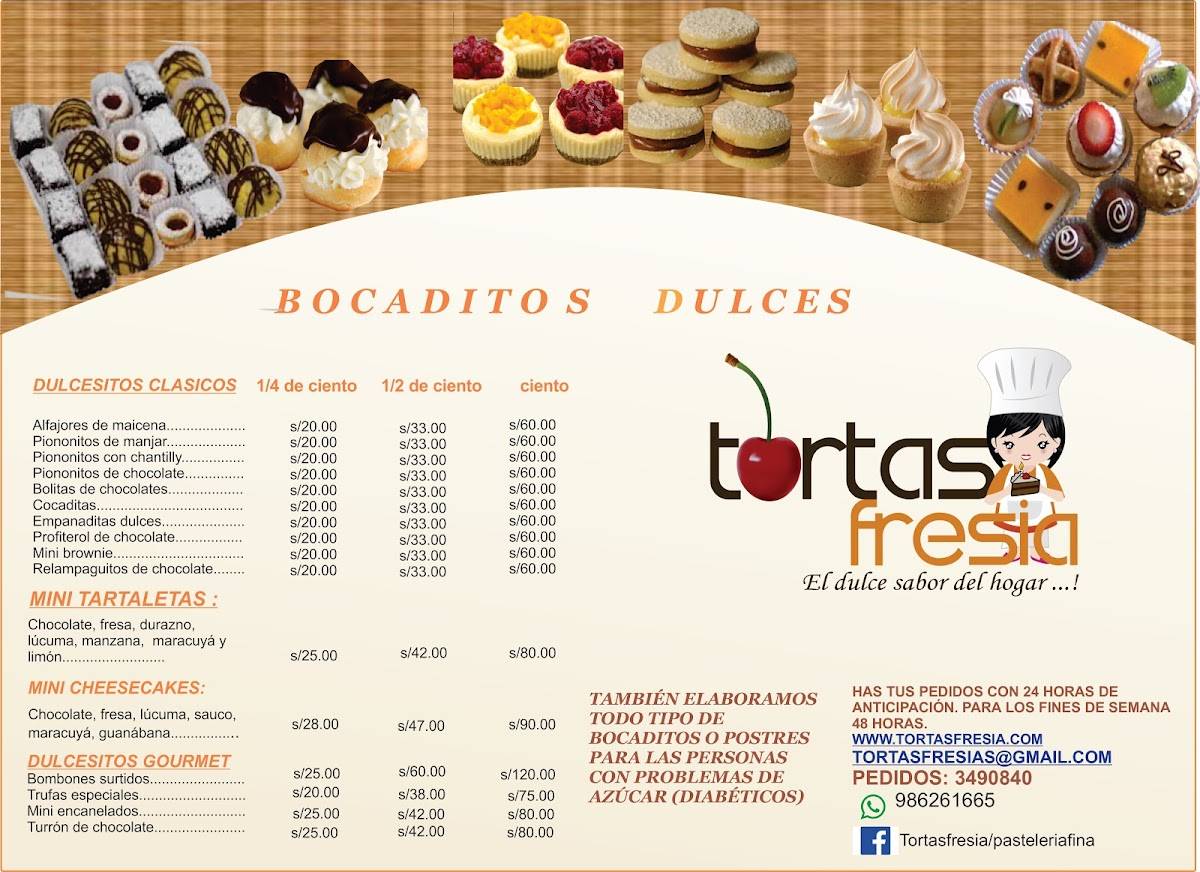 Menu at Pastelería Saludable Fresia sin azúcar añadida desserts, La Molina