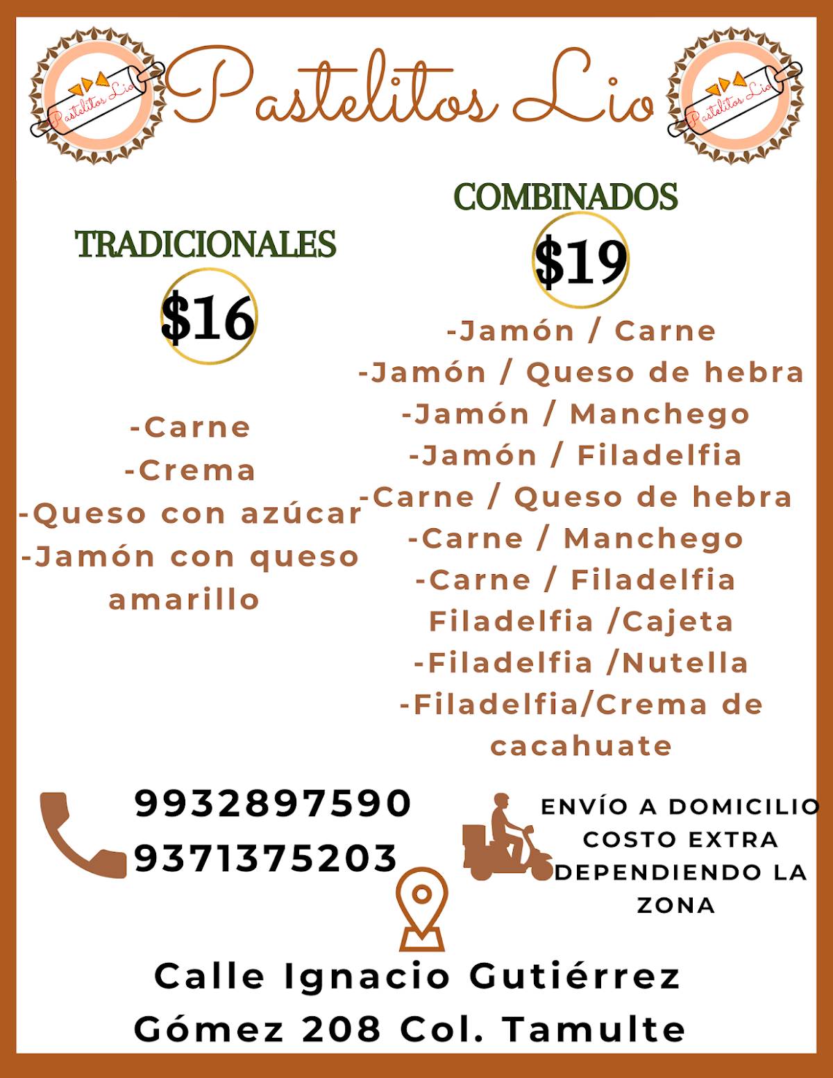 Menu at Pastelitos Lio, Villahermosa