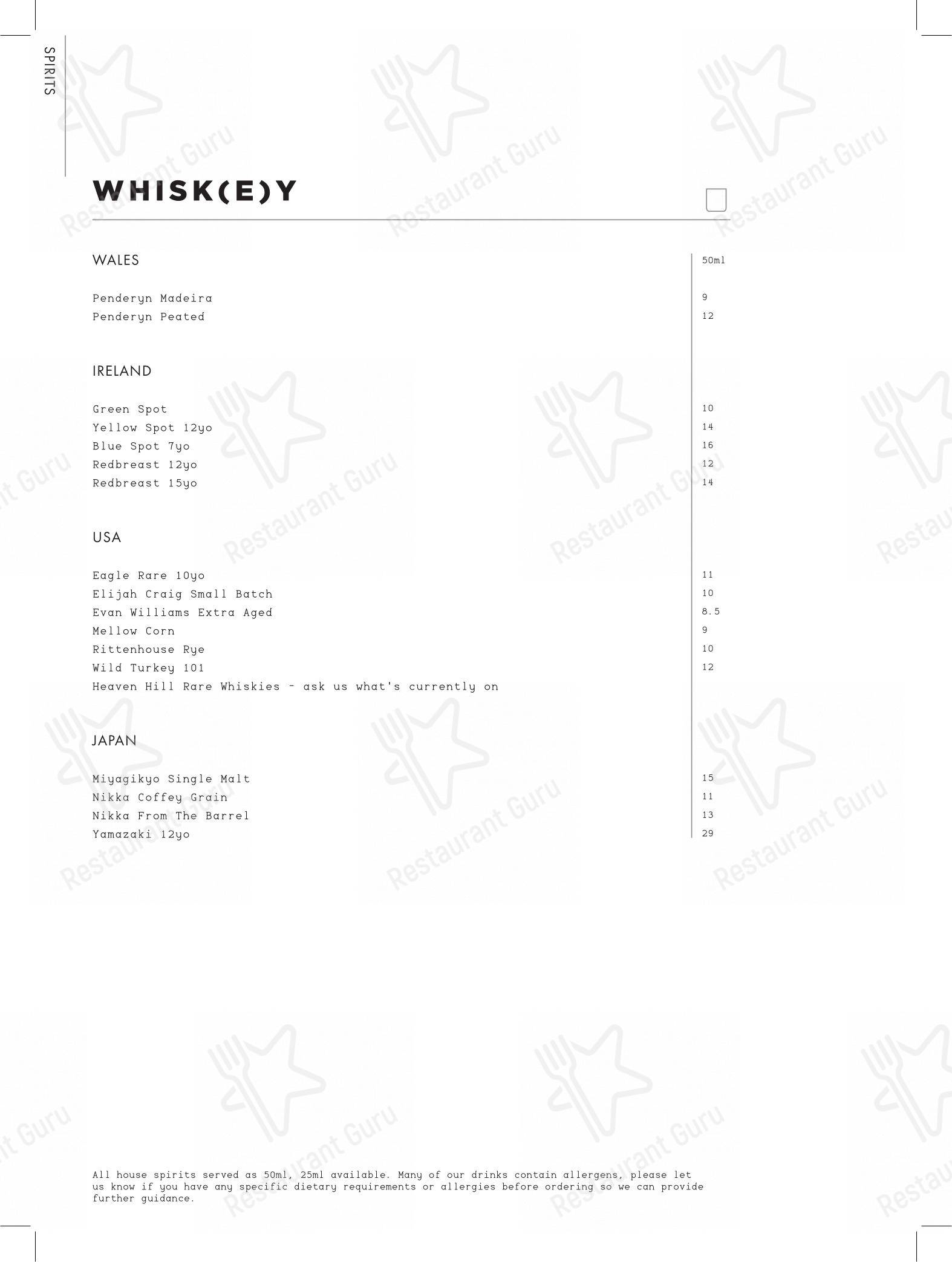 Menu at Pasture Birmingham restaurant, Birmingham