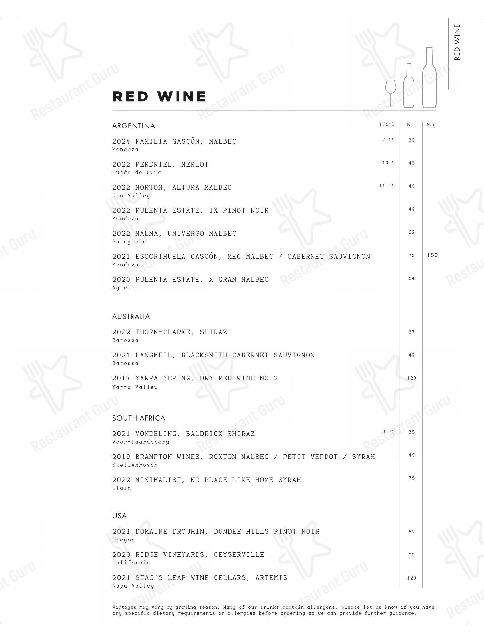 Menu at Pasture Birmingham restaurant, Birmingham