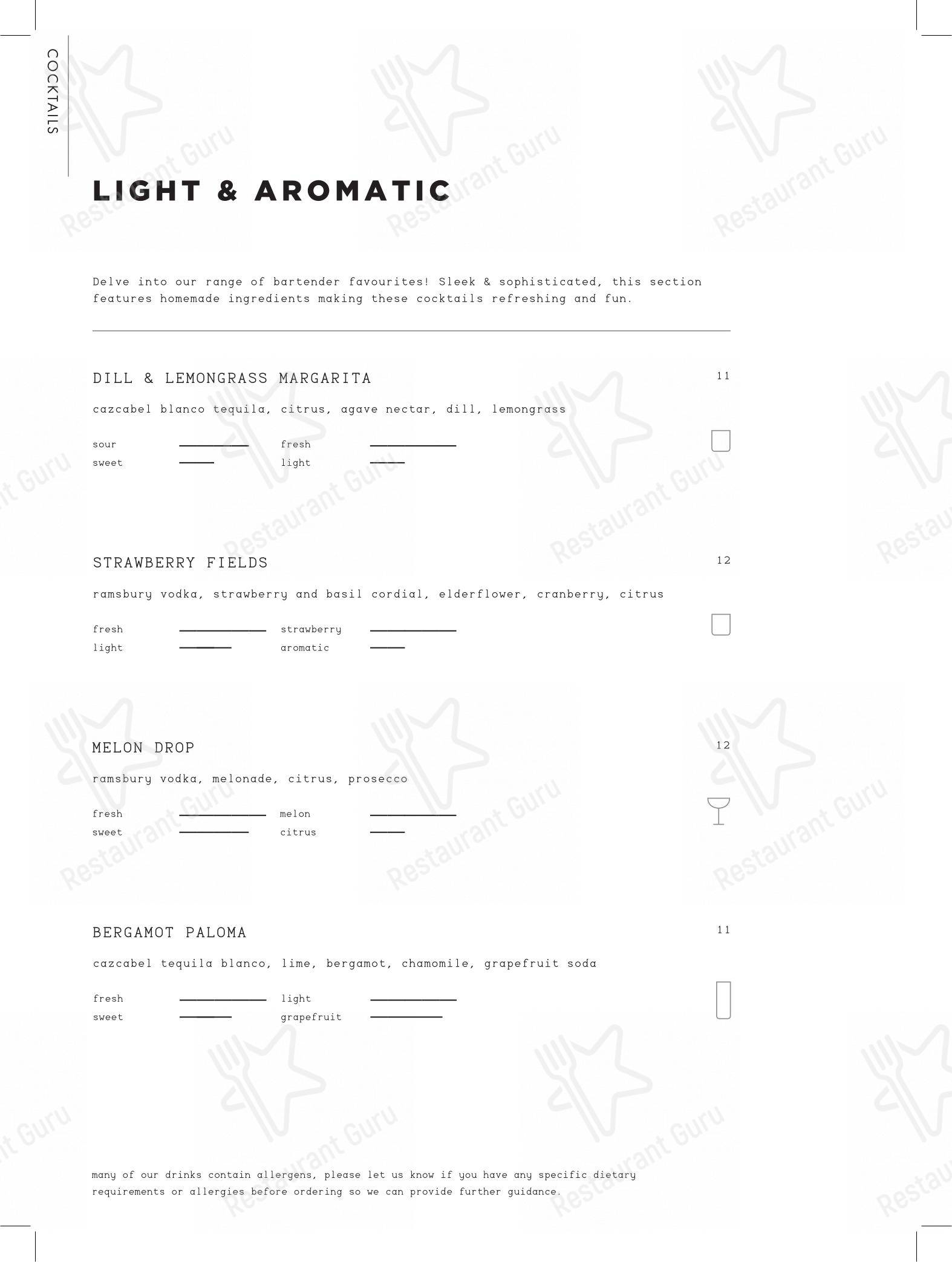 Menu at Pasture Birmingham restaurant, Birmingham