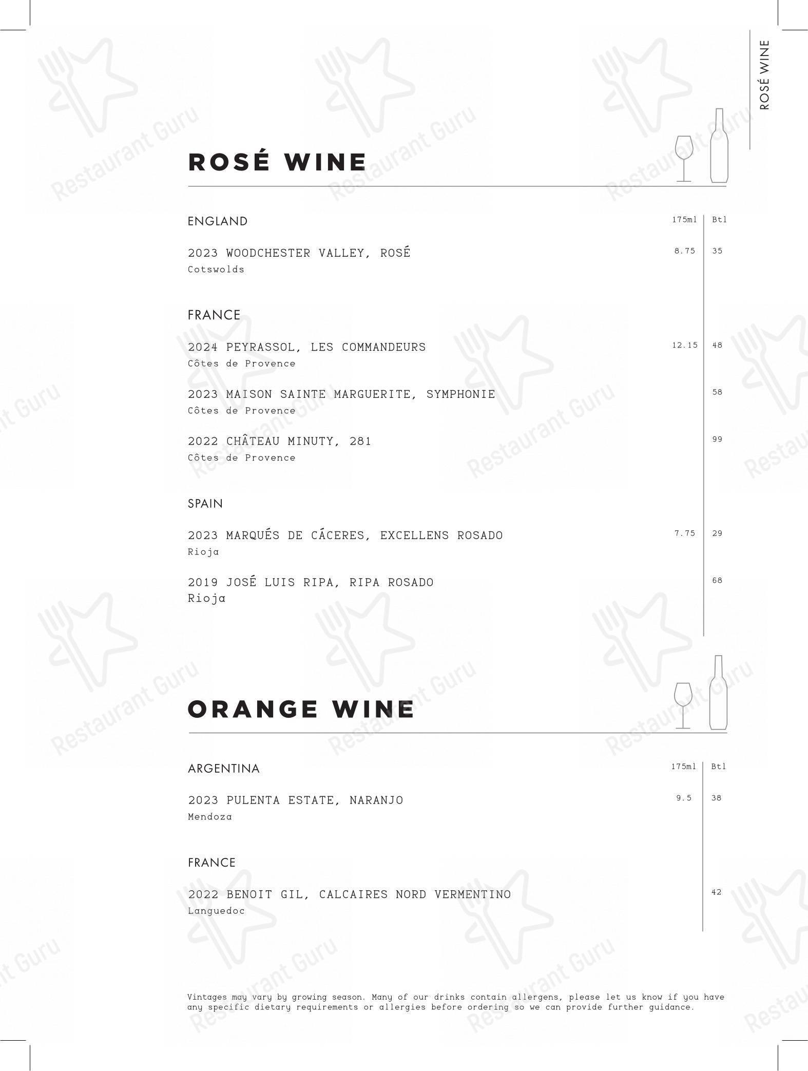 Menu at Pasture Birmingham restaurant, Birmingham