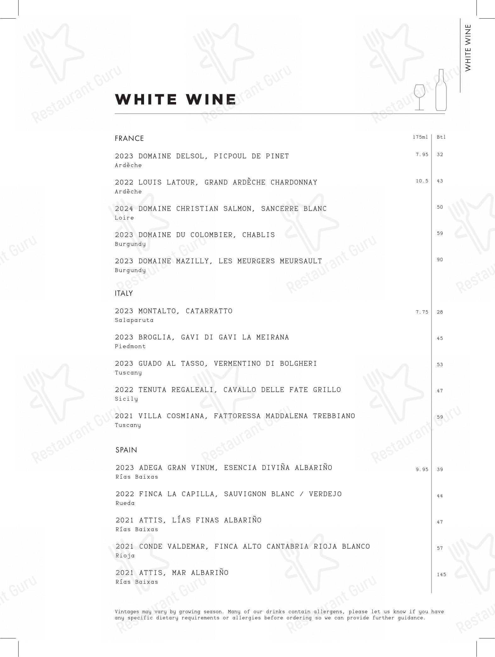 Menu at Pasture Birmingham restaurant, Birmingham