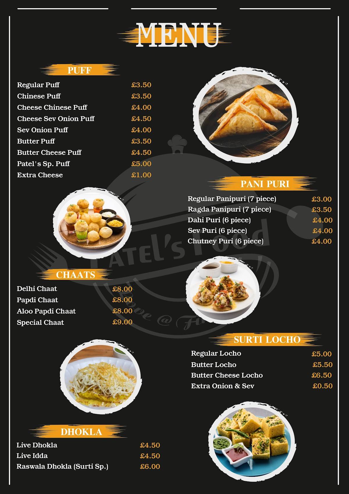 Menu at Patel’s Food and Chaat - Wembley restaurant, Wembley