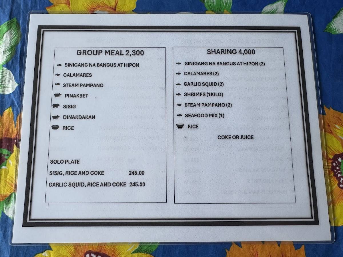 Menu at Patio del Sol Seafood Restaurant, San Fernando