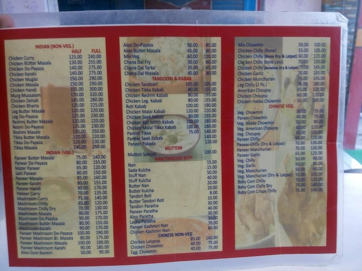 Menu at Food Point, Patna