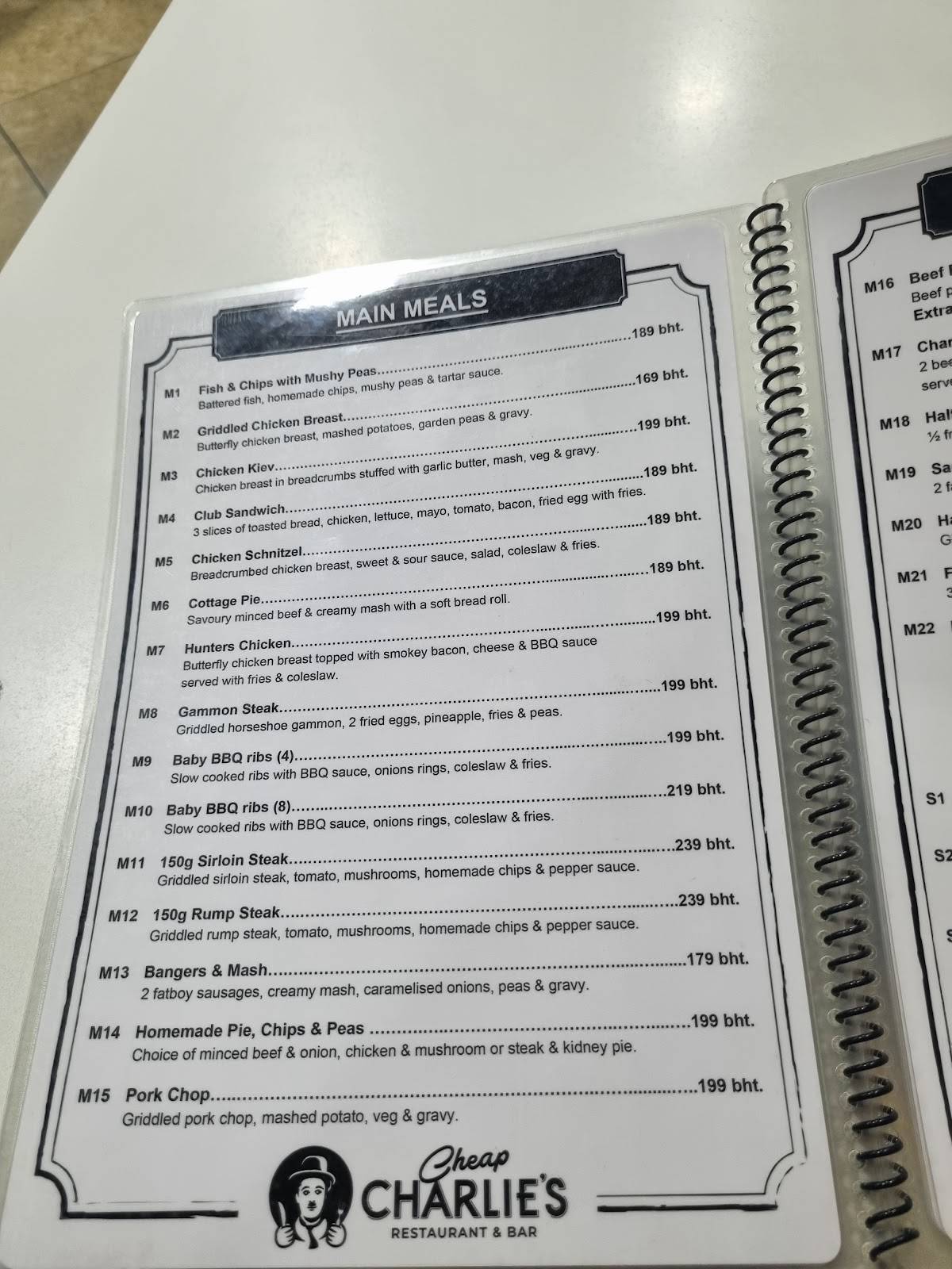Menu at Cheap Charlie's restaurant, Pattaya City, 420/17 Soi Buakhao