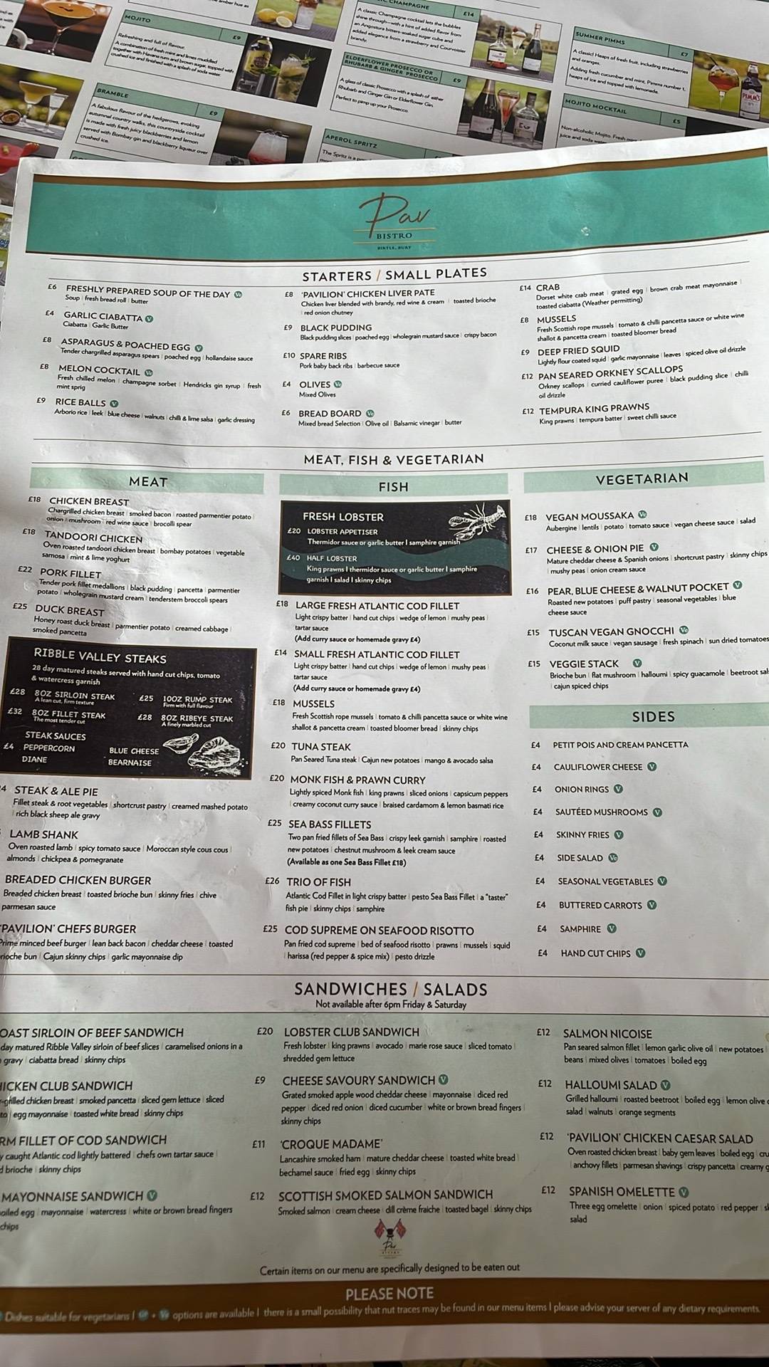 Menu at Pavilion Bistro restaurant, Rochdale, Birtle Brook Village West