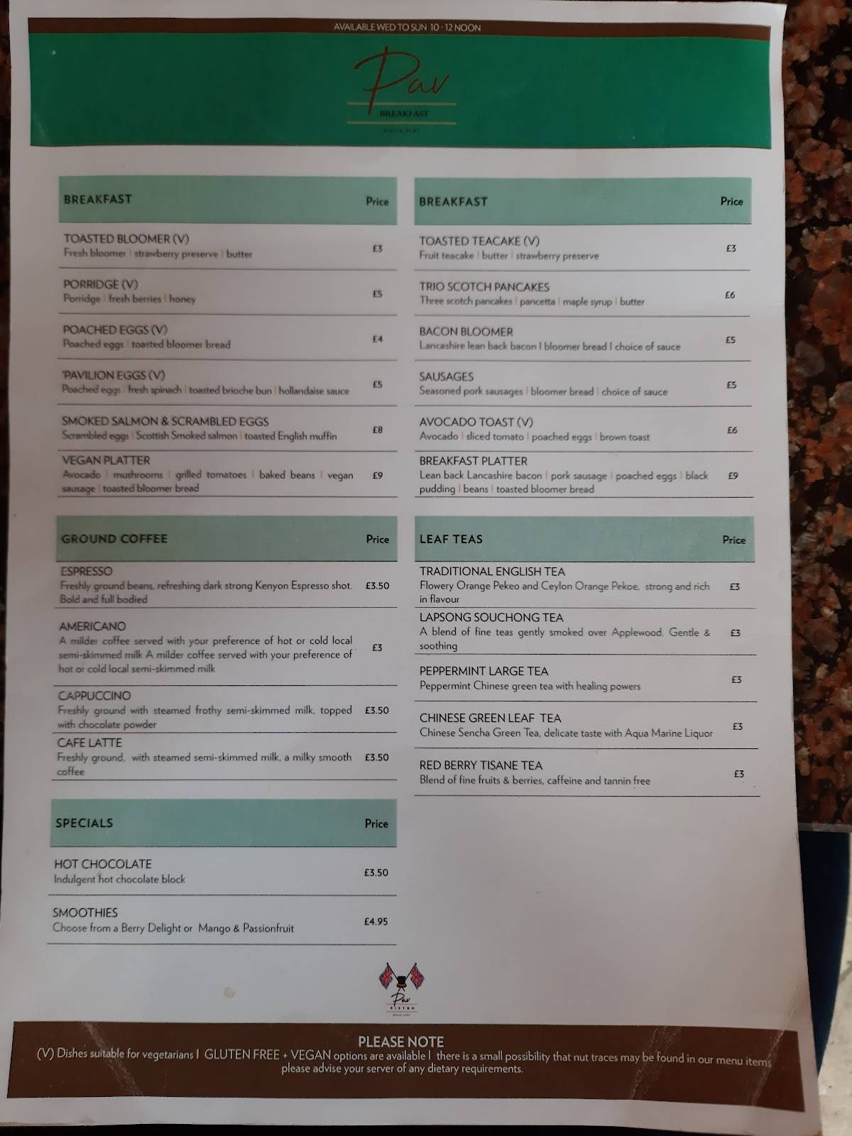 Menu at Pavilion Bistro restaurant, Bury, Birtle Brook Village West