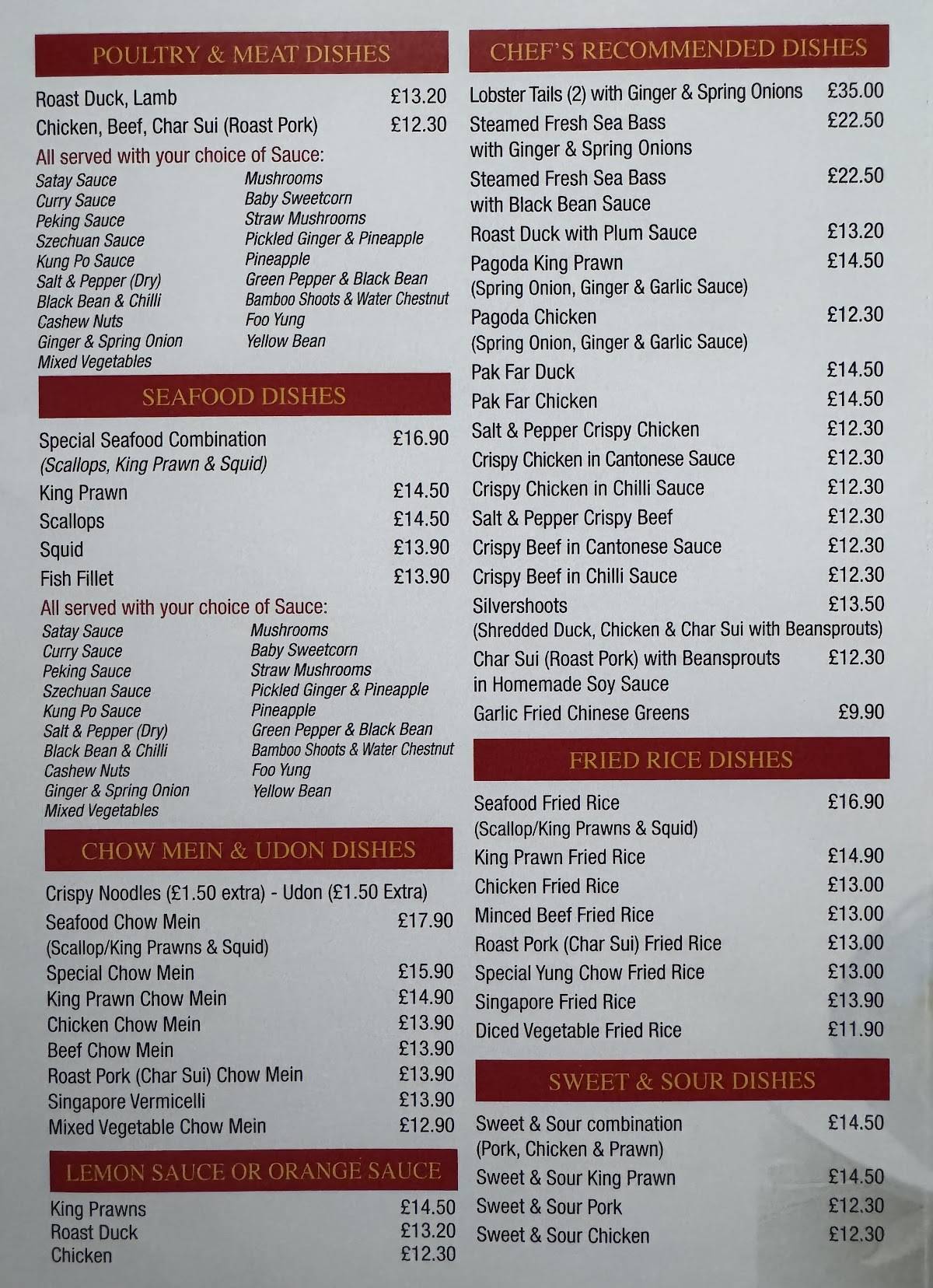 Menu at Peacock Inn Chinese Restaurant, Ormskirk