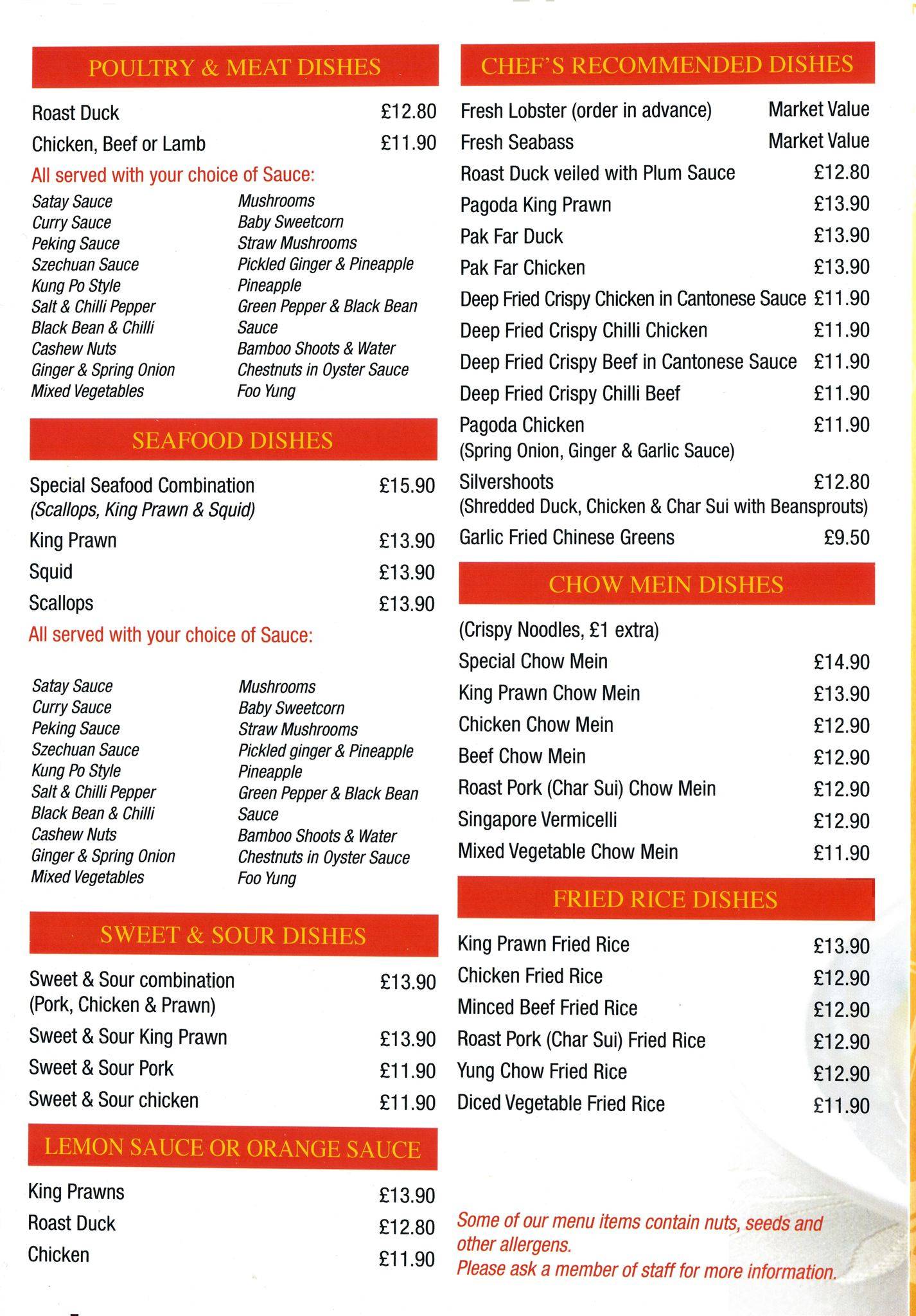 Menu at Peacock Inn Chinese Restaurant, Ormskirk