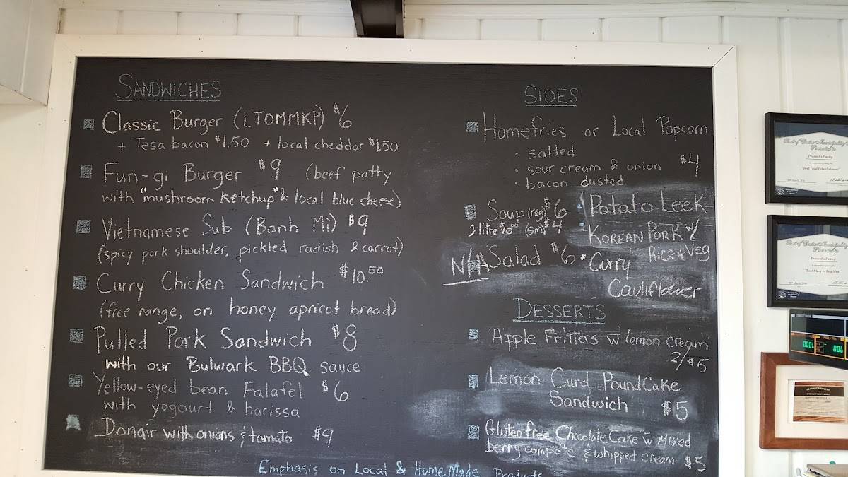 Menu at Peasant's Pantry restaurant, Canada