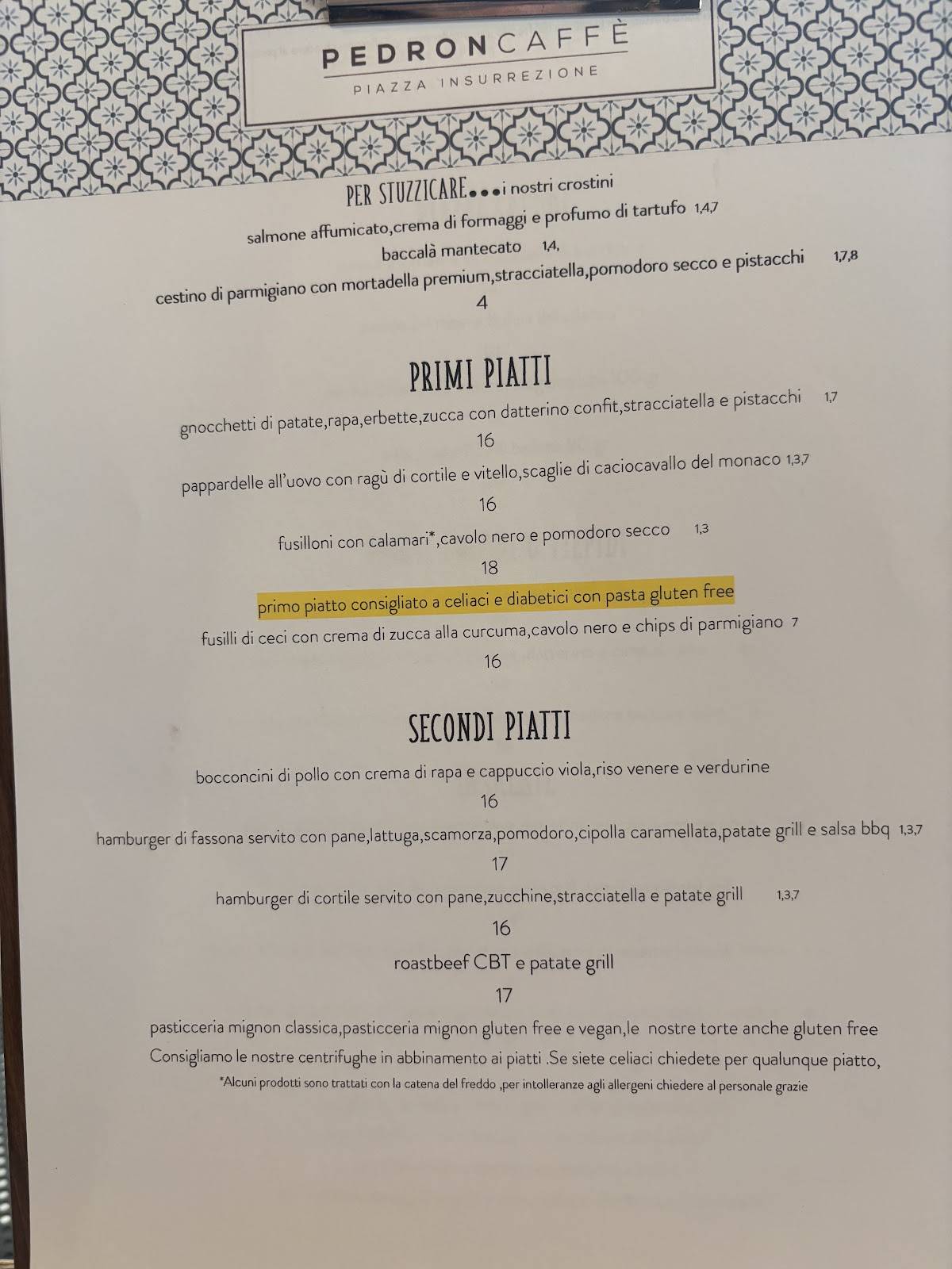 Menu da Pedron Caffè caffè bar, Padova
