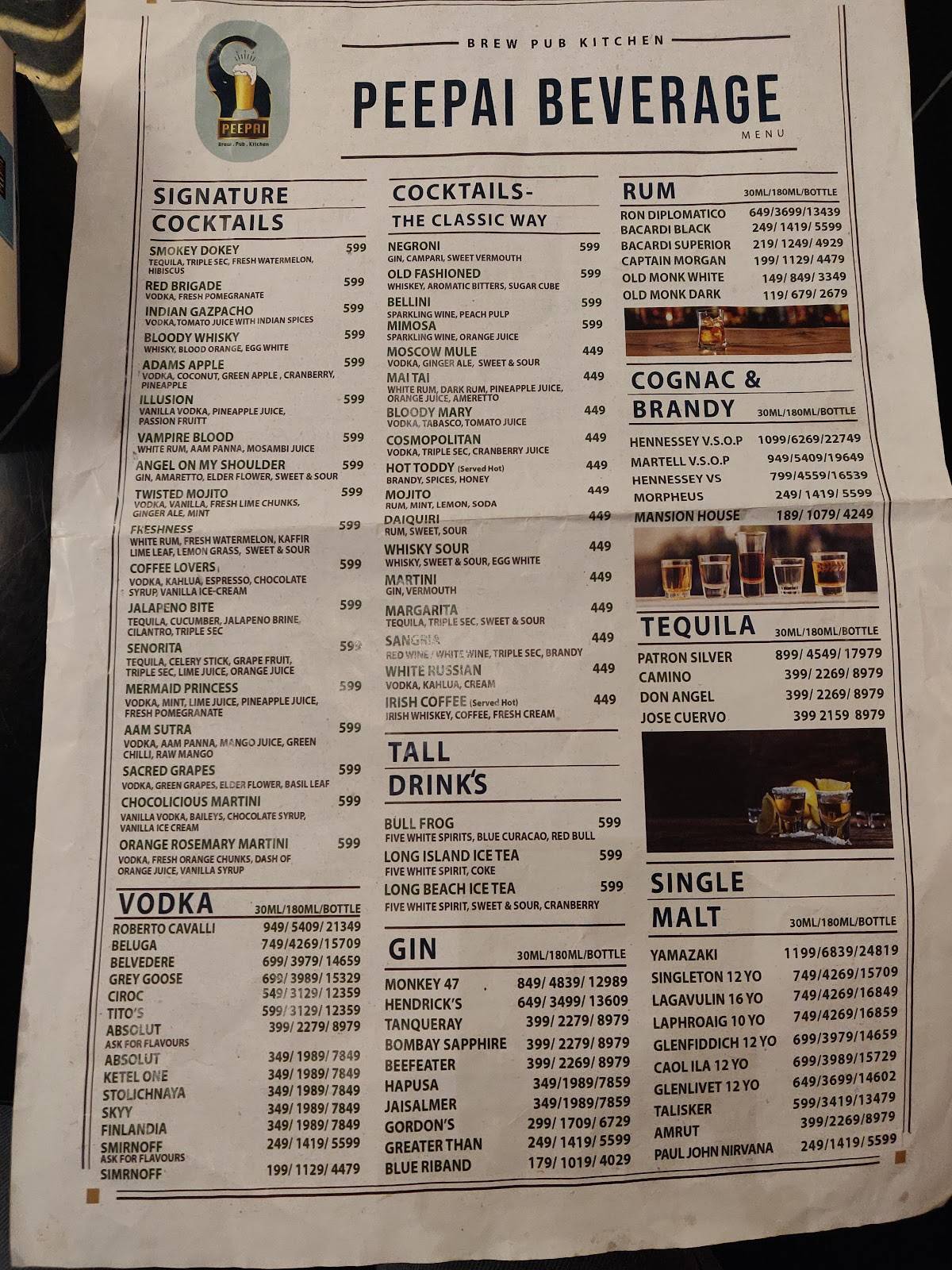 Menu at Peepai Kitchen & Brewery, Bengaluru