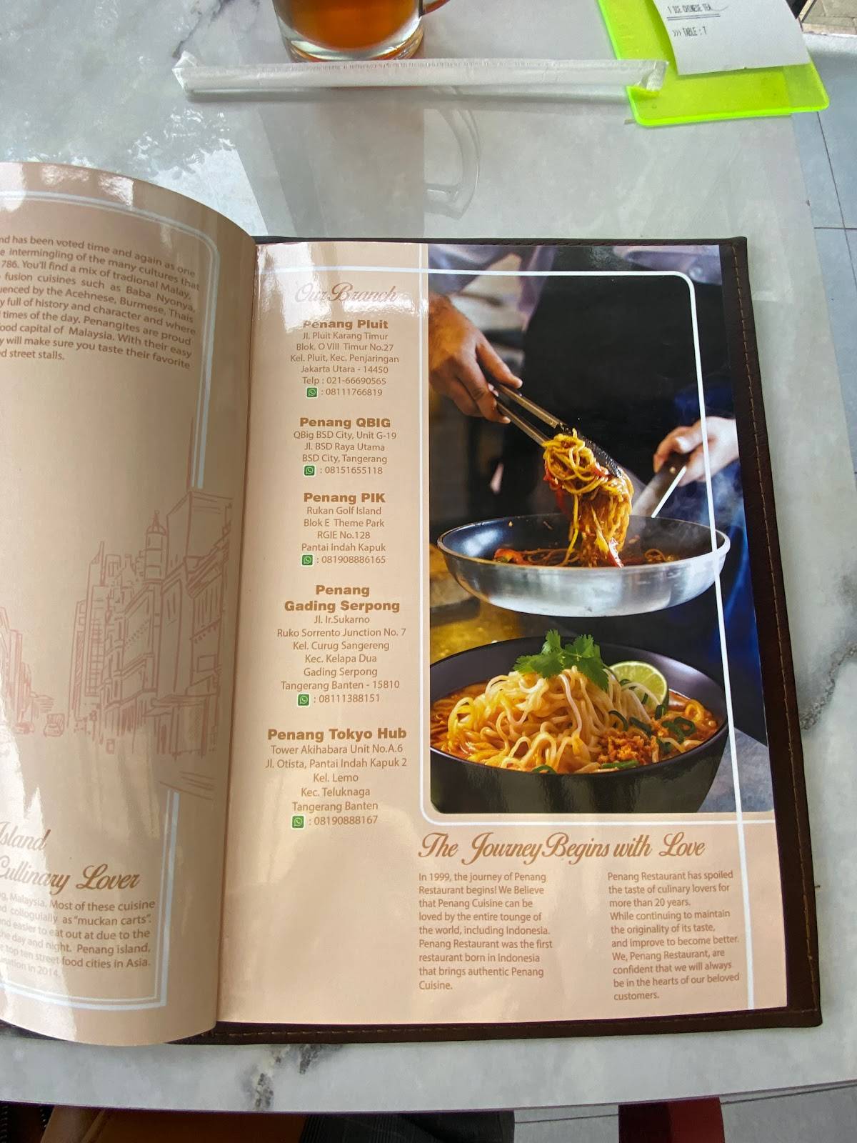 Carta del restaurante Penang PIK, Yakarta