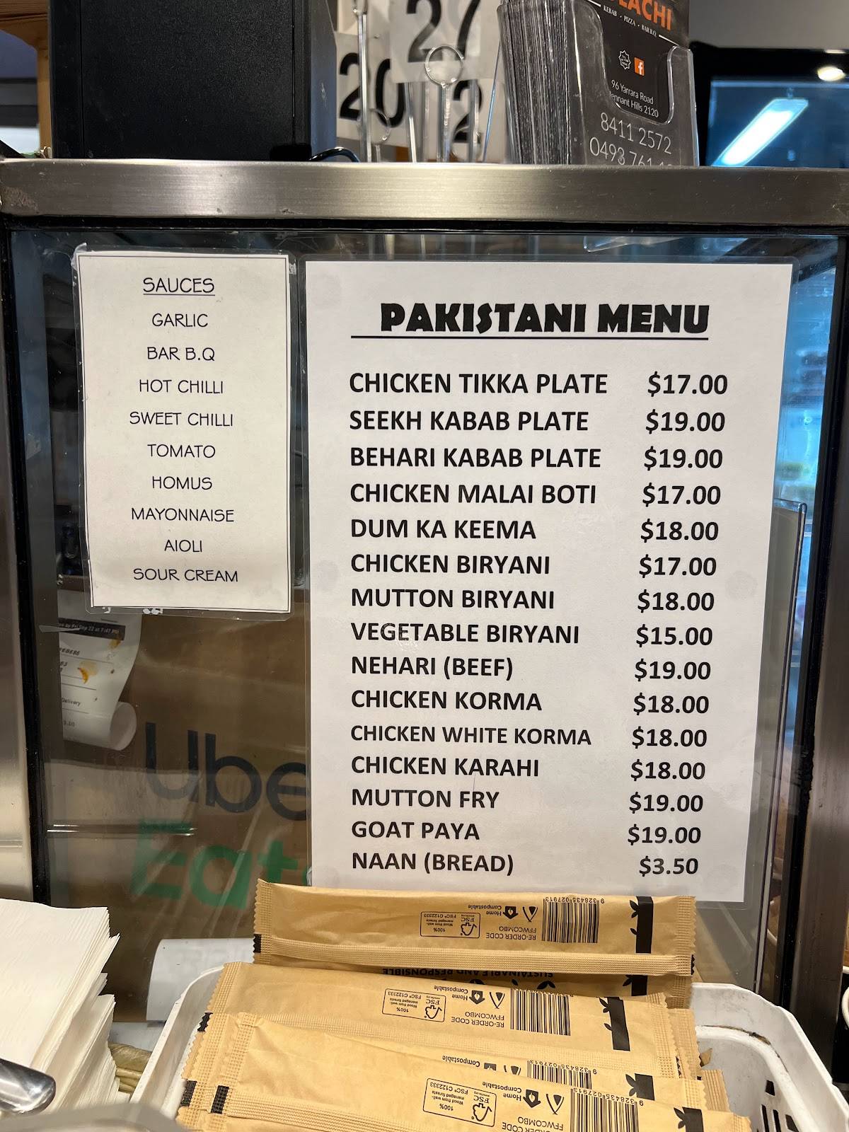 Menu at Kolachi pizzeria, Pennant Hills, 96 Yarrara Rd
