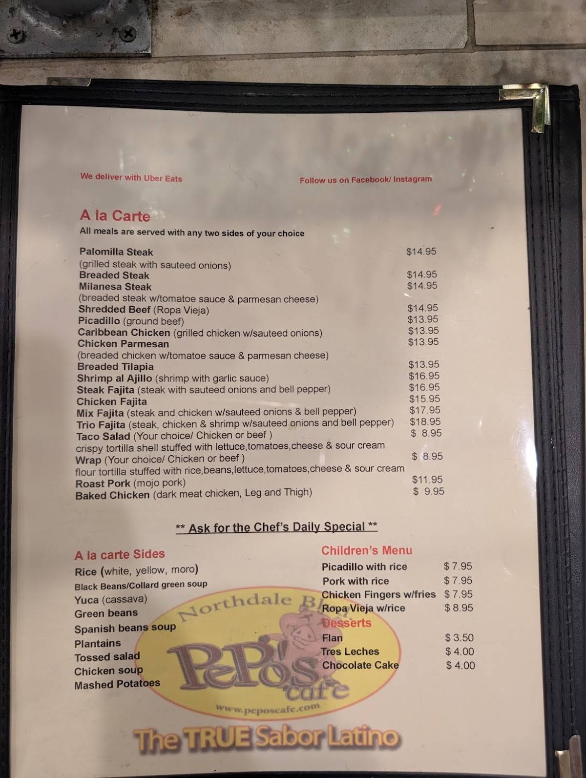 Menu at Pepo's Cafe - Northdale Blvd, Tampa