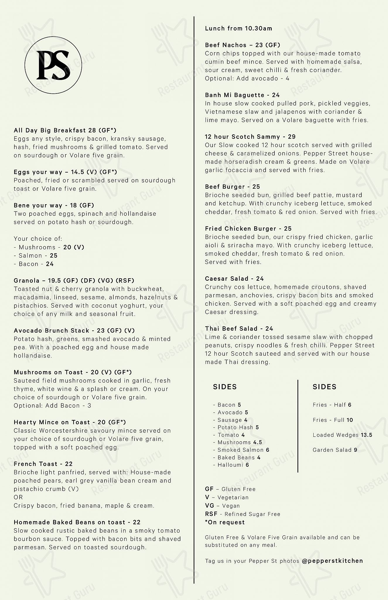 Menu at Pepper Street Kitchen cafe, Matamata