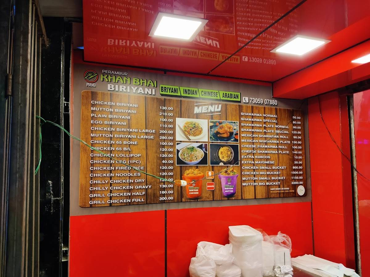 Menu at Perambur Khan Bhai Biryani, Chennai