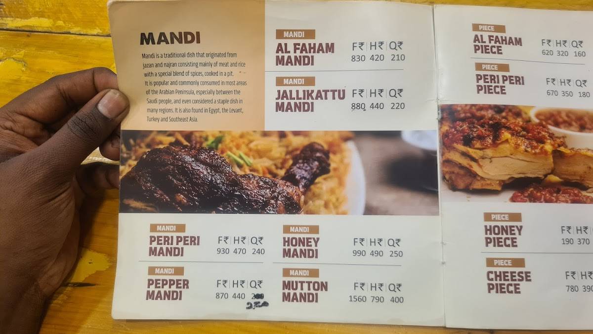 Menu at Persian Qureshi Mandi, Coimbatore